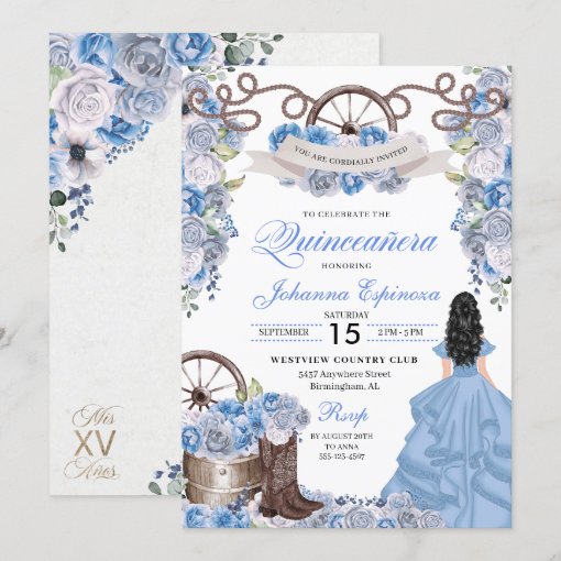 Dusty Blue Western Ranchero Quinceanera Invitation | Zazzle