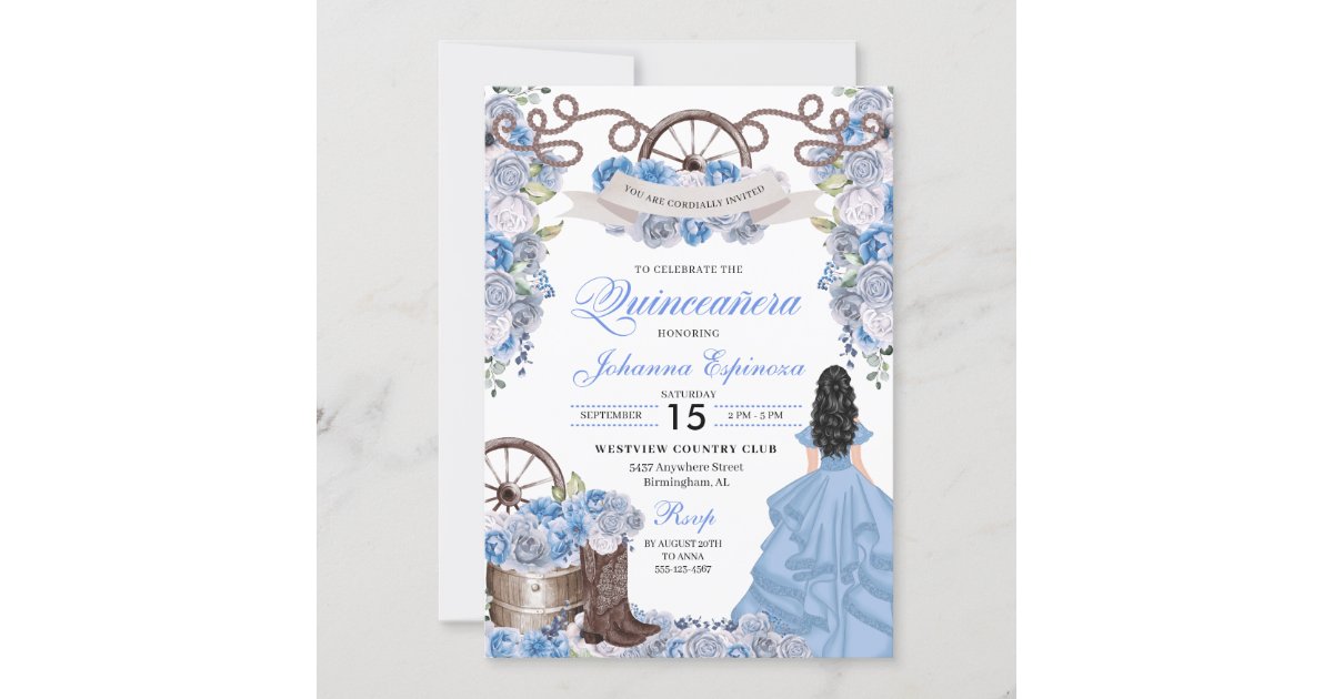 Dusty Blue Western Ranchero Quinceanera Invitation | Zazzle