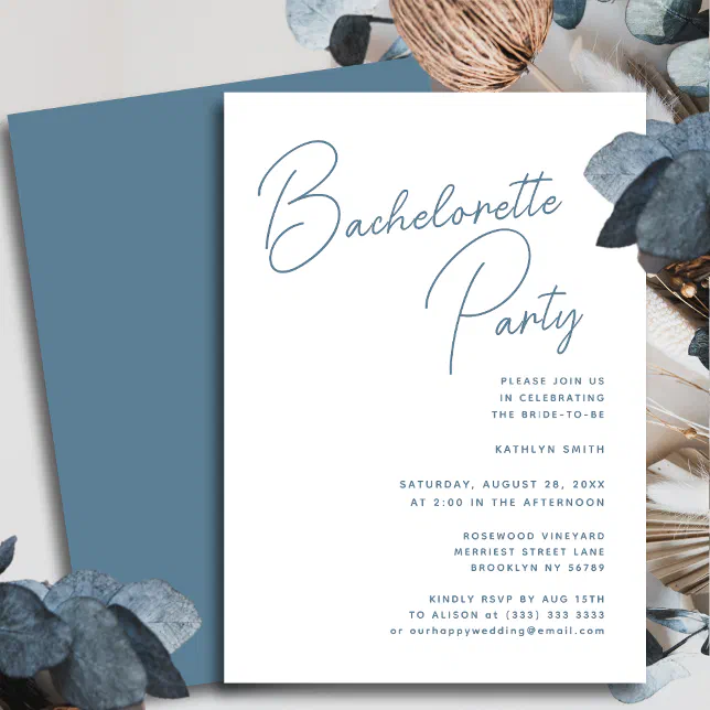 Dusty Blue Whimsical Script Bachelorette Party Invitation | Zazzle