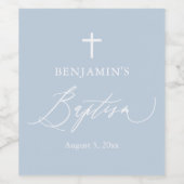 Dusty Blue White Cross Boy Baptism Wine Label | Zazzle