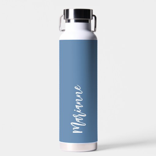 Dusty blue white custom name script water bottle | Zazzle