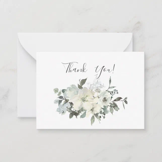 Dusty Blue & White Floral Thank You Note Card | Zazzle