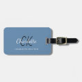 Dusty blue white monogrammed luggage tag | Zazzle
