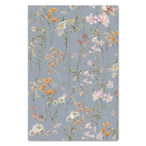 Dusty Blue Wildflower Boho Bloom Garden Boho Tissue Paper | Zazzle