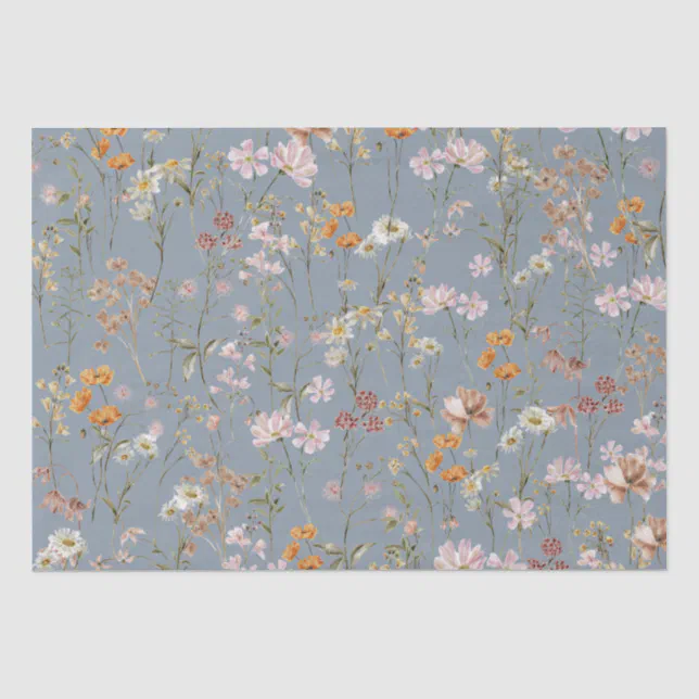 Dusty Blue Wildflower Boho Bloom Garden Boho Tissue Paper | Zazzle