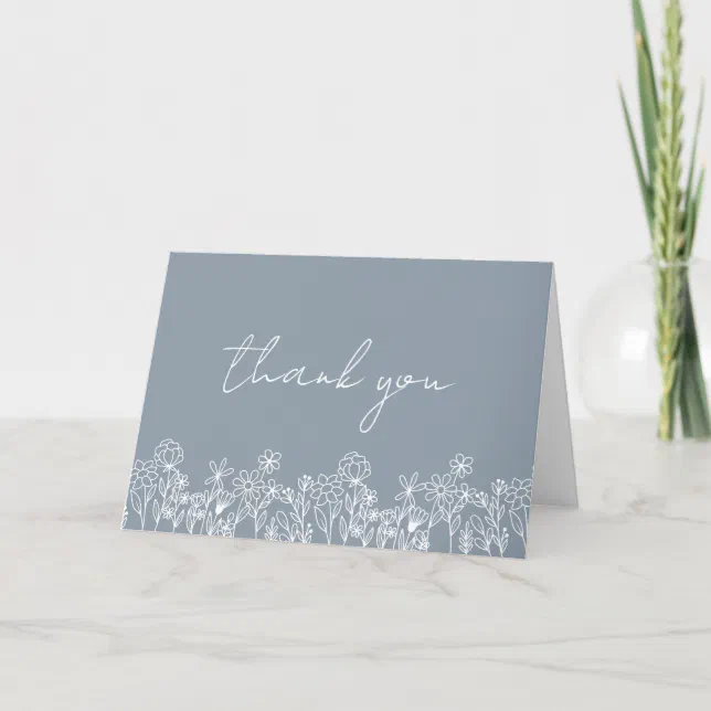 Dusty Blue Wildflower Bridal Shower Thank You Card | Zazzle