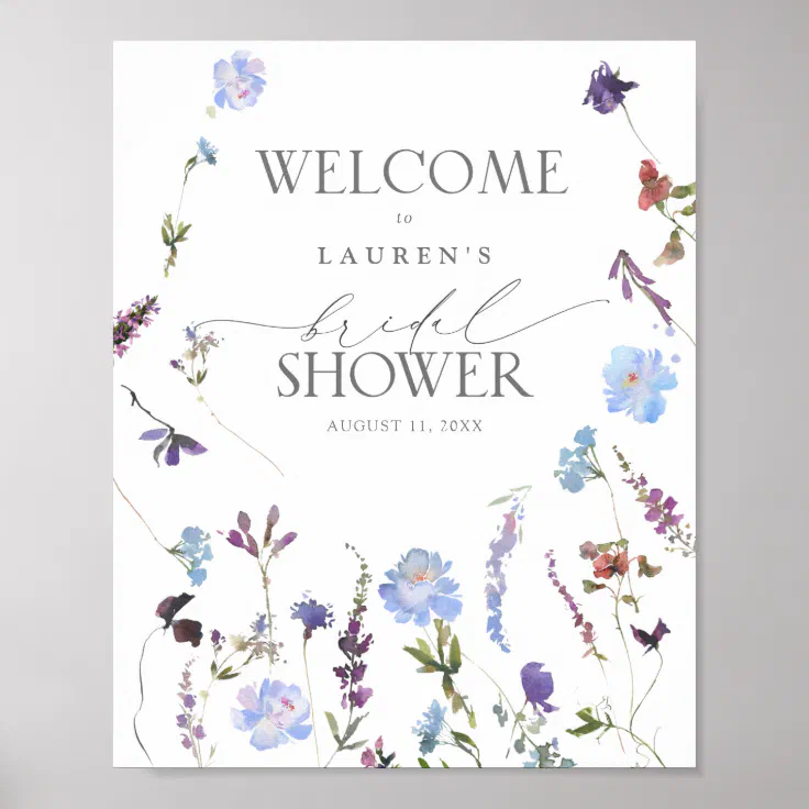 Dusty Blue Wildflower Bridal Shower Welcome Poster | Zazzle