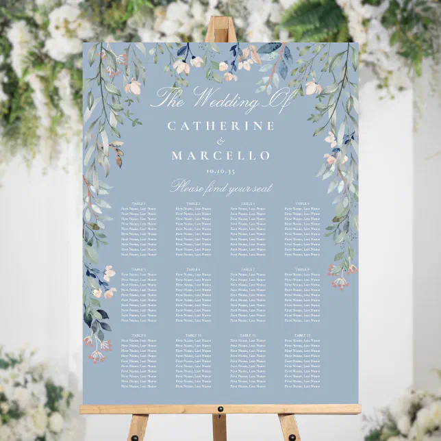Dusty Blue Wildflowers Wedding Seating Plan Chart Foam Board | Zazzle