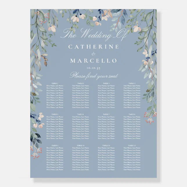 Dusty Blue Wildflowers Wedding Seating Plan Chart Foam Board | Zazzle