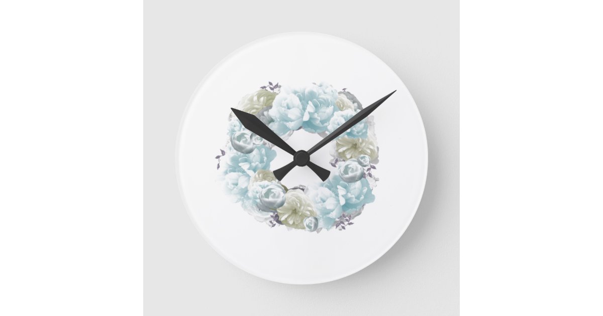 Dusty Blue Wreath Flower Clock | Zazzle