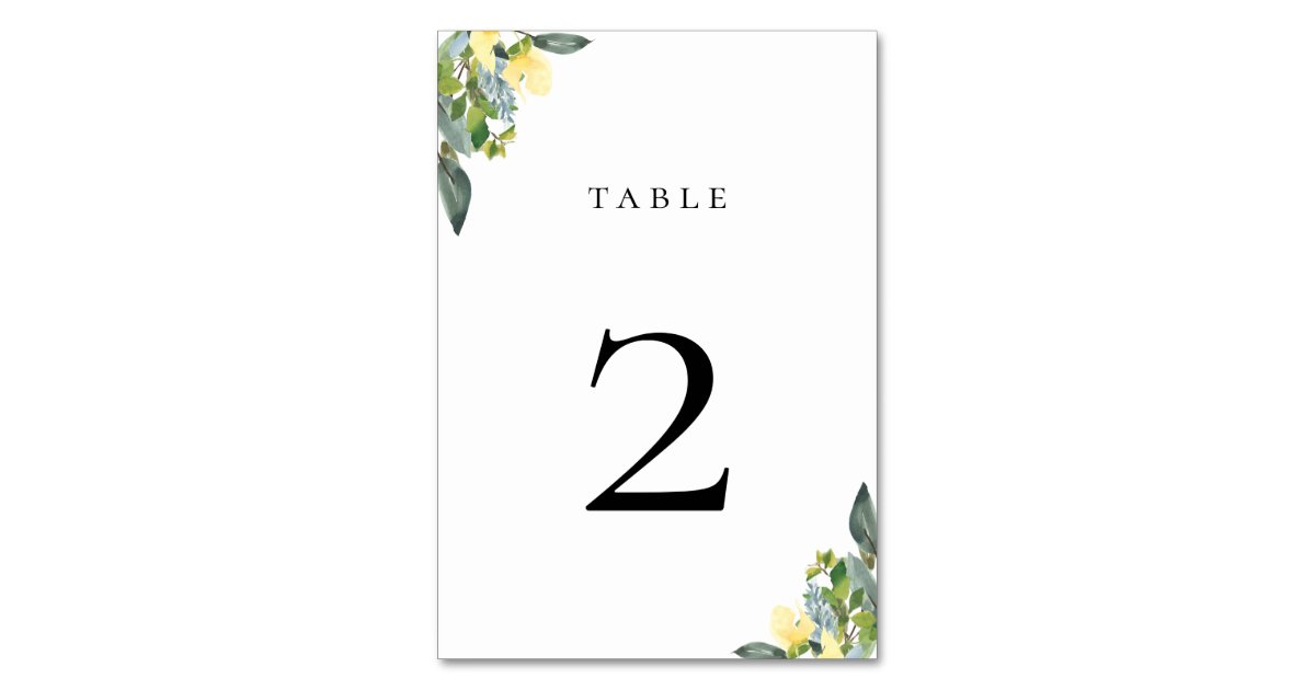 Dusty Blue Yellow Table Number Card | Zazzle