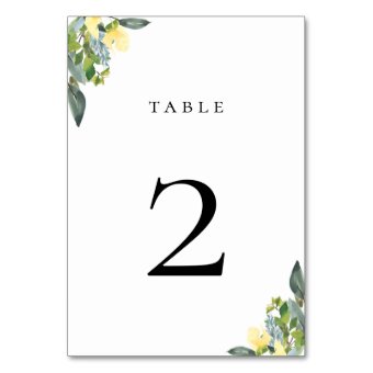Dusty Blue Yellow Table Number Card | Zazzle