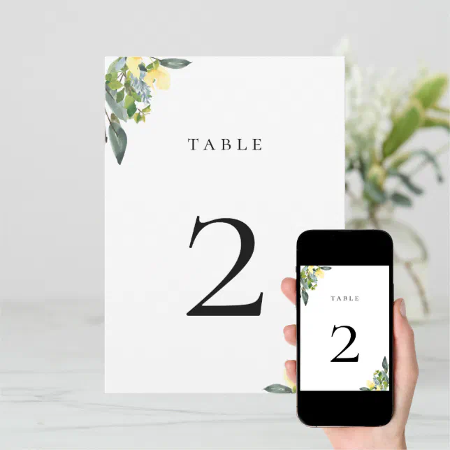 Dusty Blue Yellow Table Number Card | Zazzle