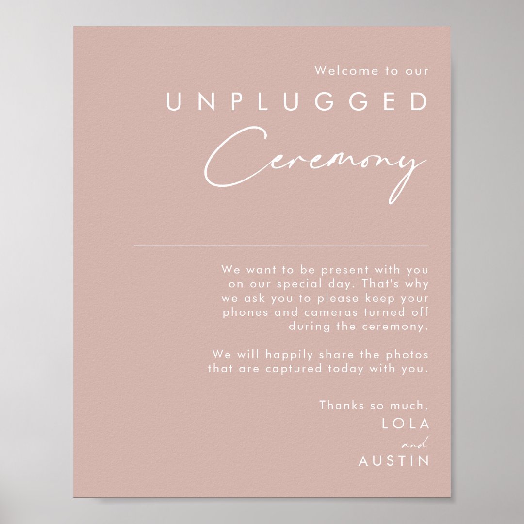 Dusty Boho | Rose Unplugged Ceremony Sign | Zazzle