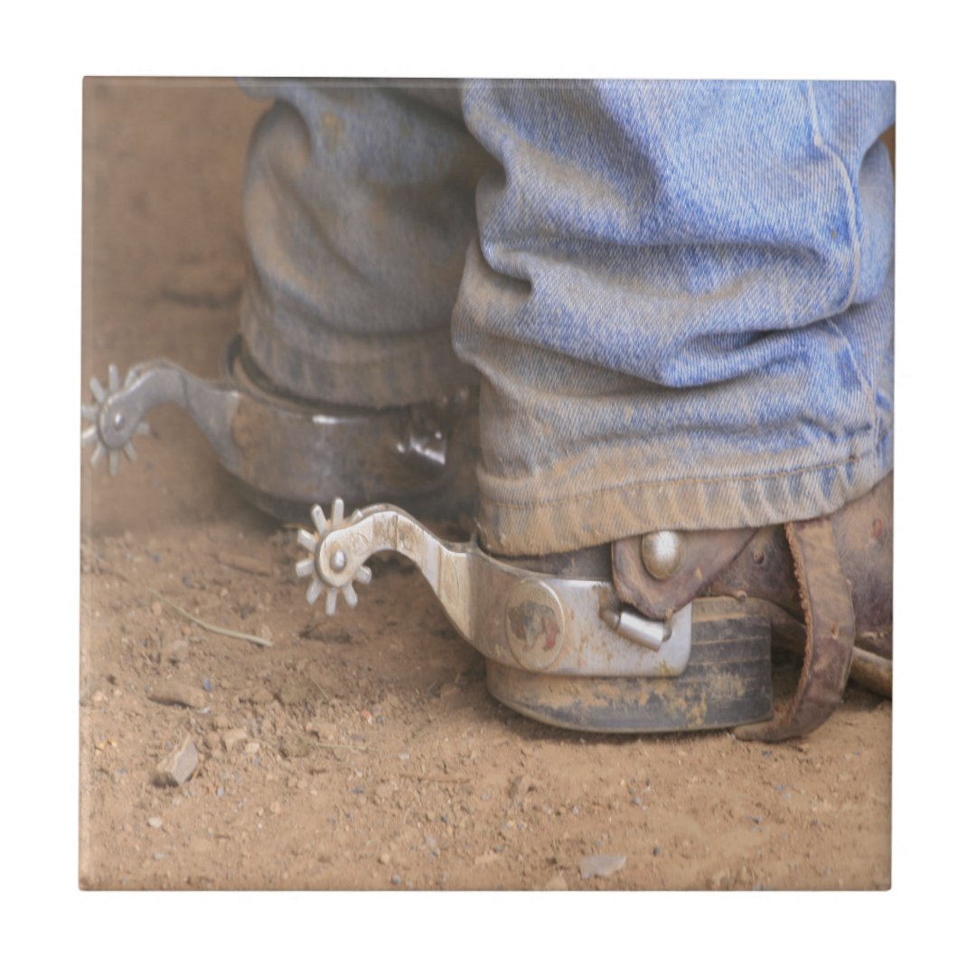 Dusty Cowboy Boots And Spurs Tile | Zazzle