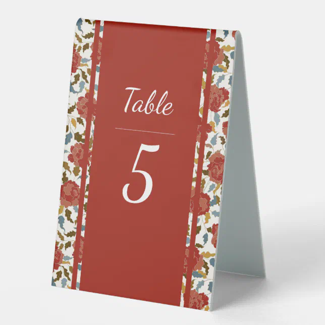 Dusty Elegant Golden Red Rose Flower Wedding Table Tent | Zazzle