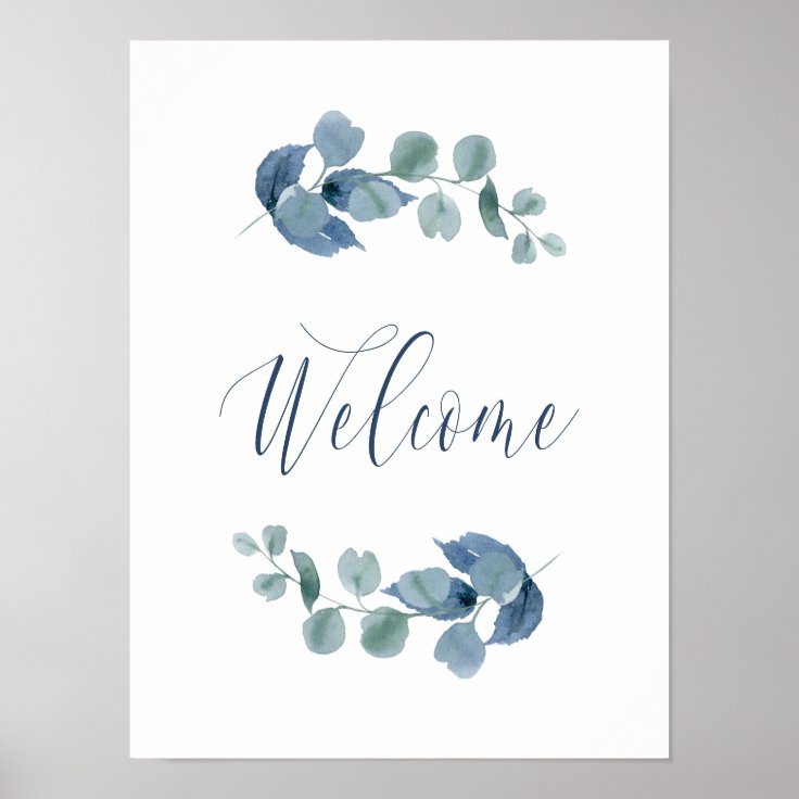 Dusty Eucalyptus Simple Watercolor Foliage Welcome Poster | Zazzle