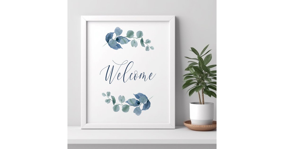 Dusty Eucalyptus Simple Watercolor Foliage Welcome Poster | Zazzle