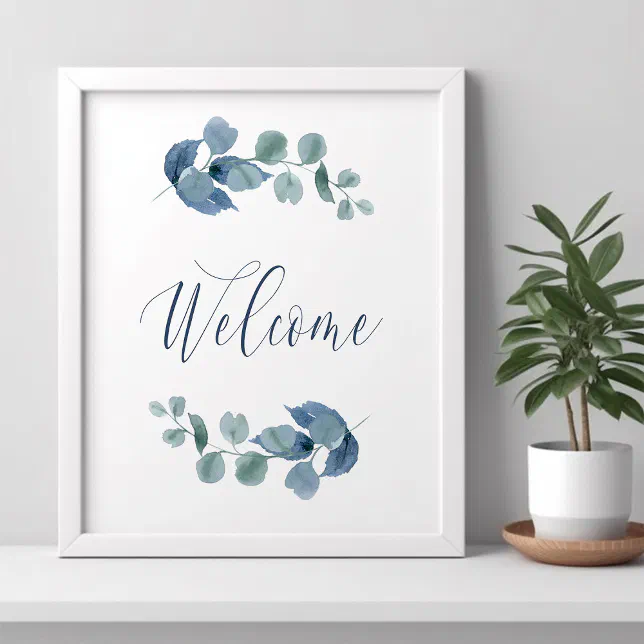 Dusty Eucalyptus Simple Watercolor Foliage Welcome Poster | Zazzle