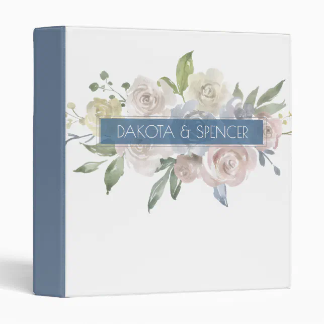 Dusty Floral Bouquet | Lovely Smoky Blue Photo 3 Ring Binder | Zazzle