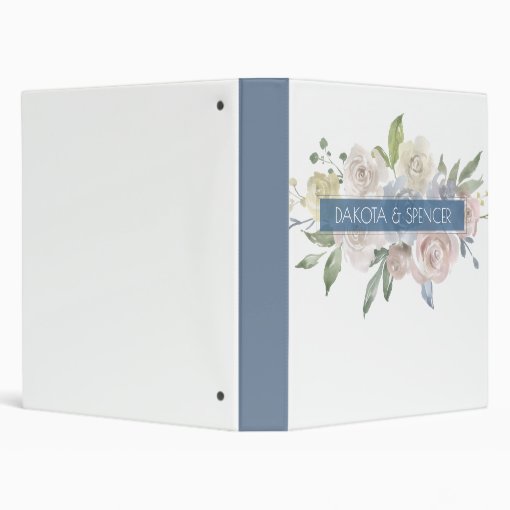 Dusty Floral Bouquet | Lovely Smoky Blue Photo 3 Ring Binder | Zazzle