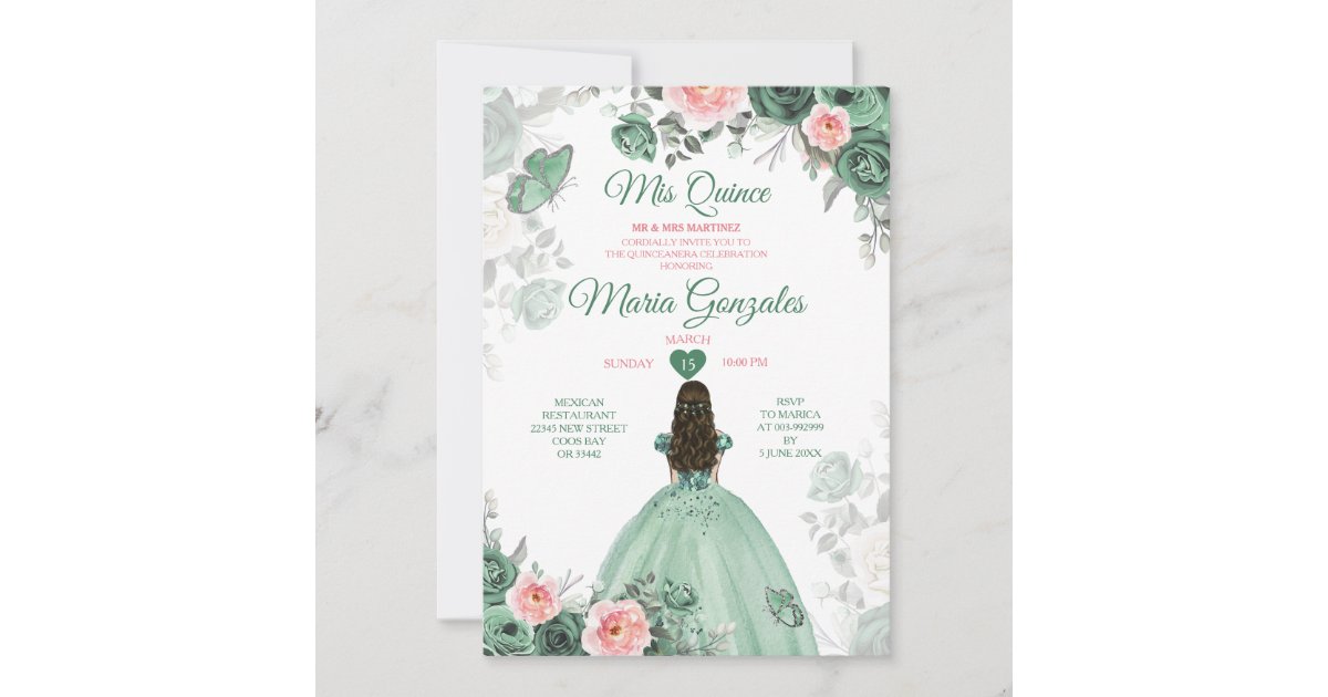 Dusty Green Pink Mis Quince 15 Anos Crown Invitation | Zazzle
