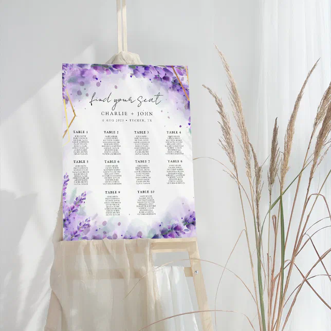 Dusty Lavender Modern Wedding Seating Chart | Zazzle