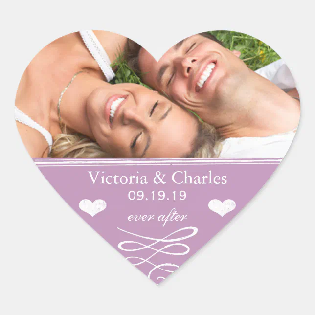 Dusty Lavender Purple Beach Destination Wedding Heart Sticker | Zazzle