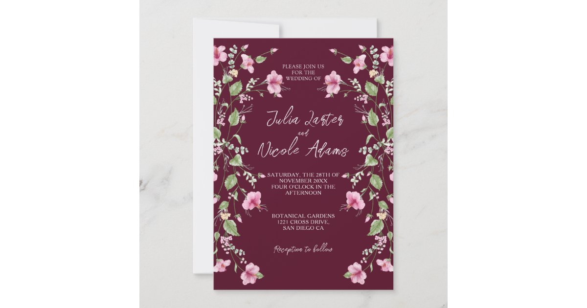 Dusty Maroon Pink Hibiscus Bloom Wedding Shower Invitation | Zazzle