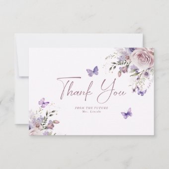Dusty Mauve Floral Butterfly Thank You Card | Zazzle