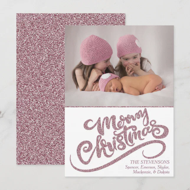 Dusty Mauve Rose Pink Merry Christmas Modern Photo Holiday Card | Zazzle