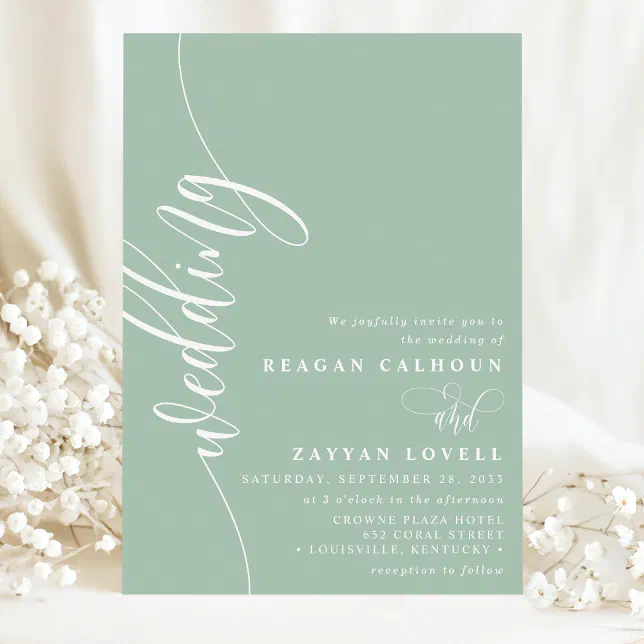 Dusty Mint Elegant Calligraphy Script Wedding Invitation | Zazzle