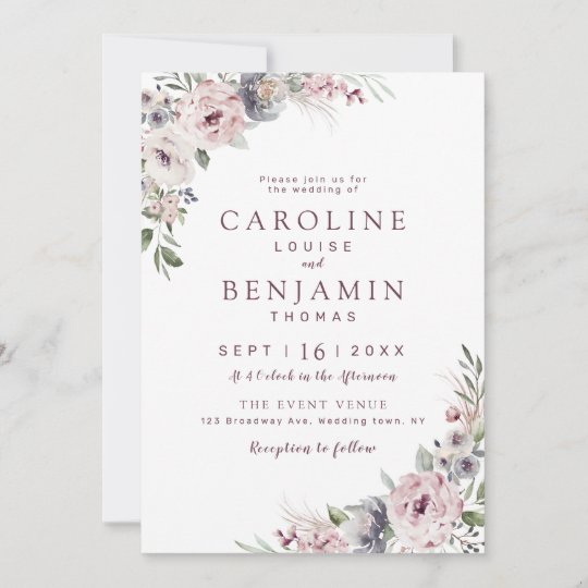 Dusty pink boho floral rustic wedding invitation | Zazzle.com