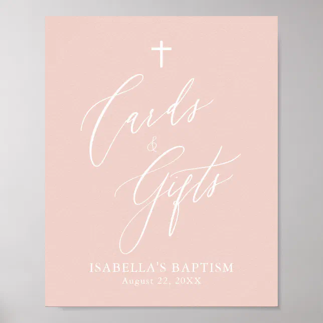 Dusty Pink Cross Girl Baptism Cards & Gifts Poster | Zazzle