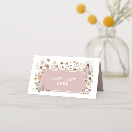 Dusty Pink Fairy Wildflower Birthday Food Label Place Card | Zazzle