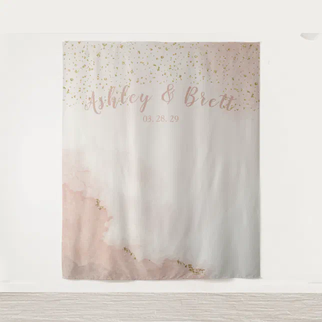 Dusty Pink Glitter Gold Wedding Photo Backdrop | Zazzle