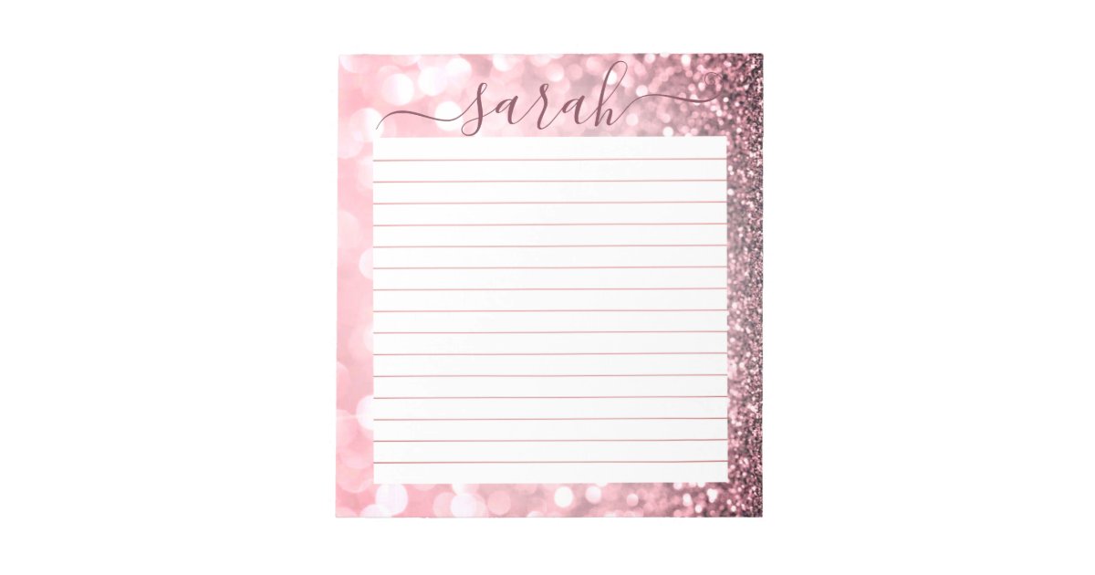 Dusty Pink Glitter Lined Personalized Notepad | Zazzle
