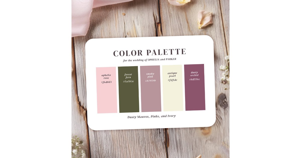 Dusty Pink Mauve Ivory Wedding Color Palette Card | Zazzle
