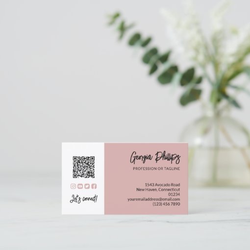 Dusty Pink QR Code Photo Social Media Icons Business Card | Zazzle