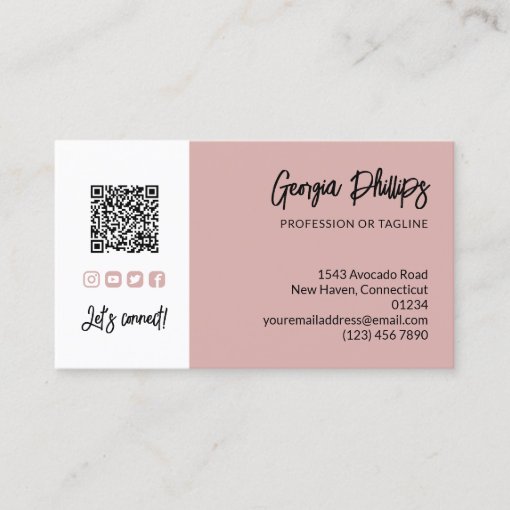 Dusty Pink QR Code Photo Social Media Icons Business Card | Zazzle