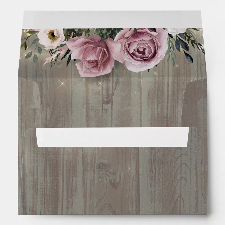 Dusty Pink Rose Rustic Country Wood Envelope | Zazzle