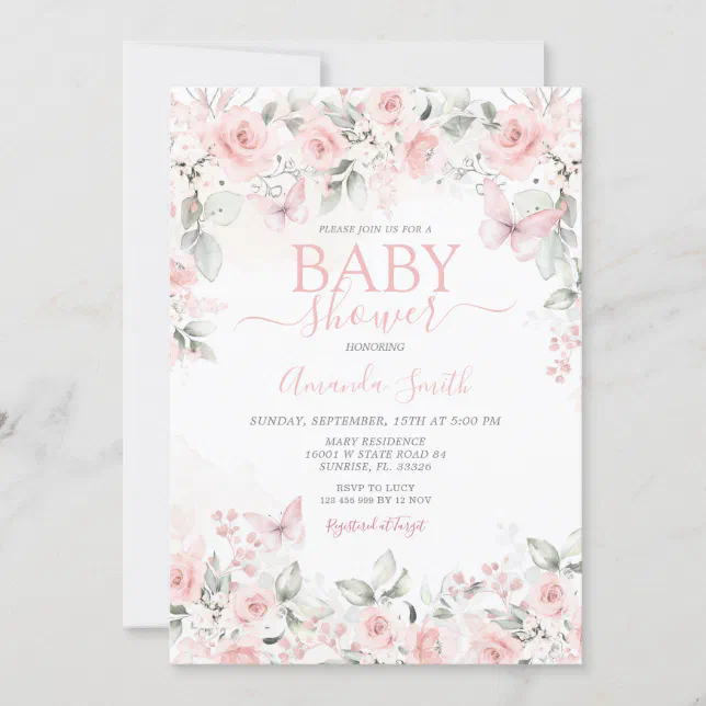 Dusty Pink Roses Baby Shower invitation | Zazzle