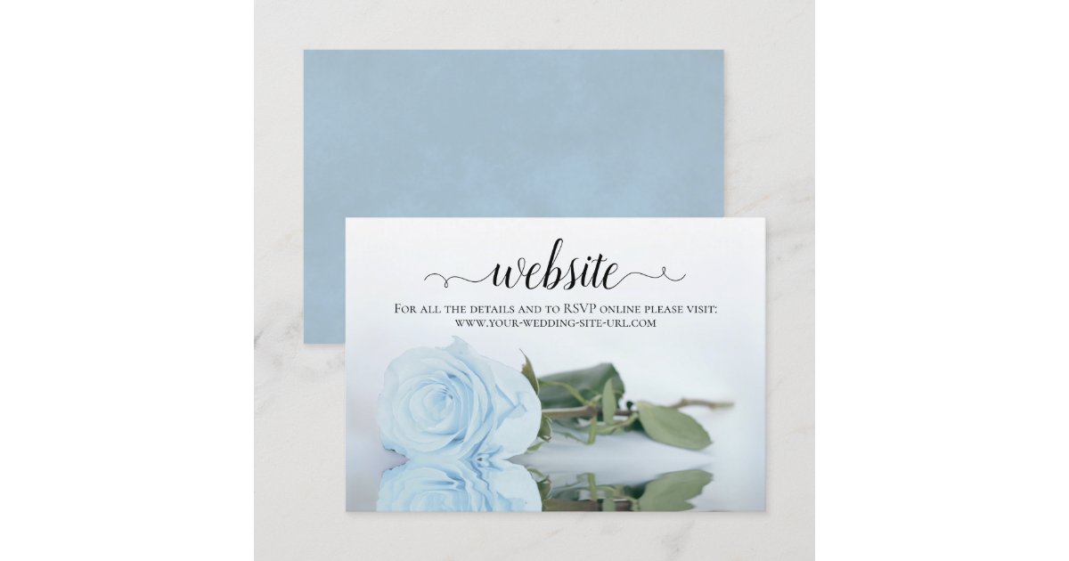 Dusty Powder Blue Rose Elegant Wedding Website Enclosure Card | Zazzle
