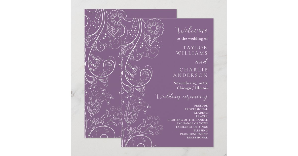 Dusty Purple Elegant Floral Wedding Program | Zazzle