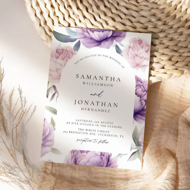 Dusty Purple Floral Arch Rustic Wedding Invitation | Zazzle