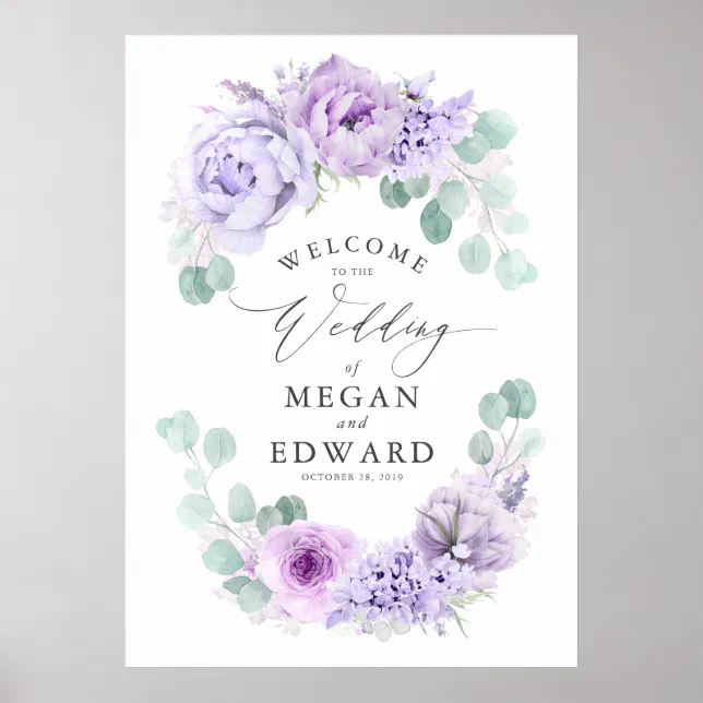 Dusty Purple Floral Wedding Welcome Poster | Zazzle