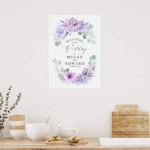 Dusty Purple Floral Wedding Welcome Poster | Zazzle