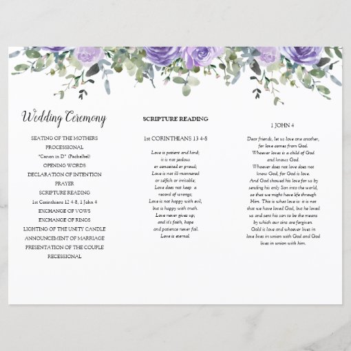 Dusty Purple Rose Eucalyptus Order of Service | Zazzle