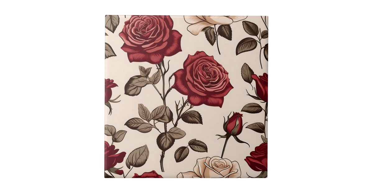 Dusty Red Rose Pattern Ceramic Tile | Zazzle