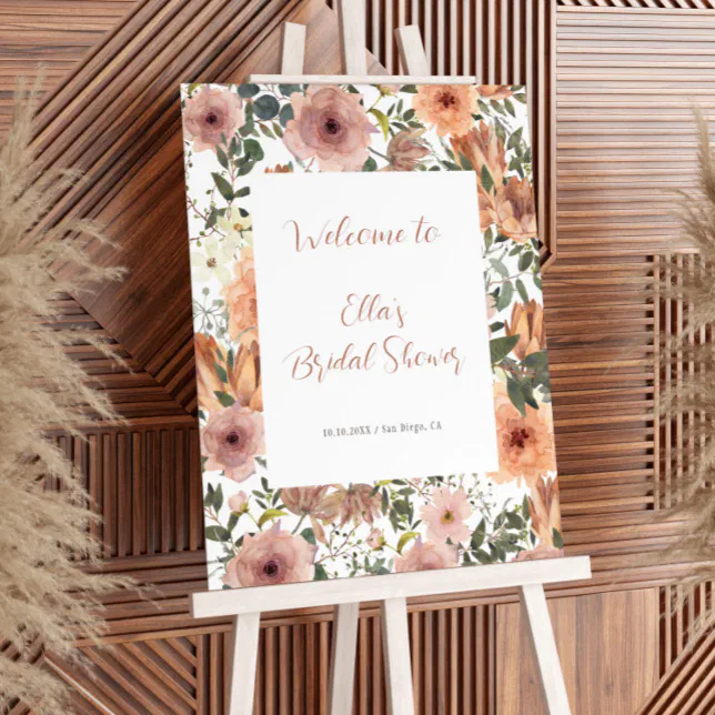 Dusty Rose and Burnt Orange Floral Welcome Sign | Zazzle